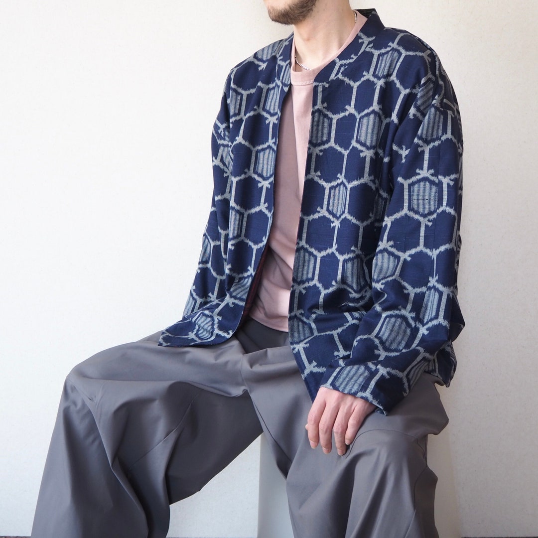 Japanese Vintage Kimono Upcycled Long Sleeve Shirt Mens, Scampi Sleeve ...