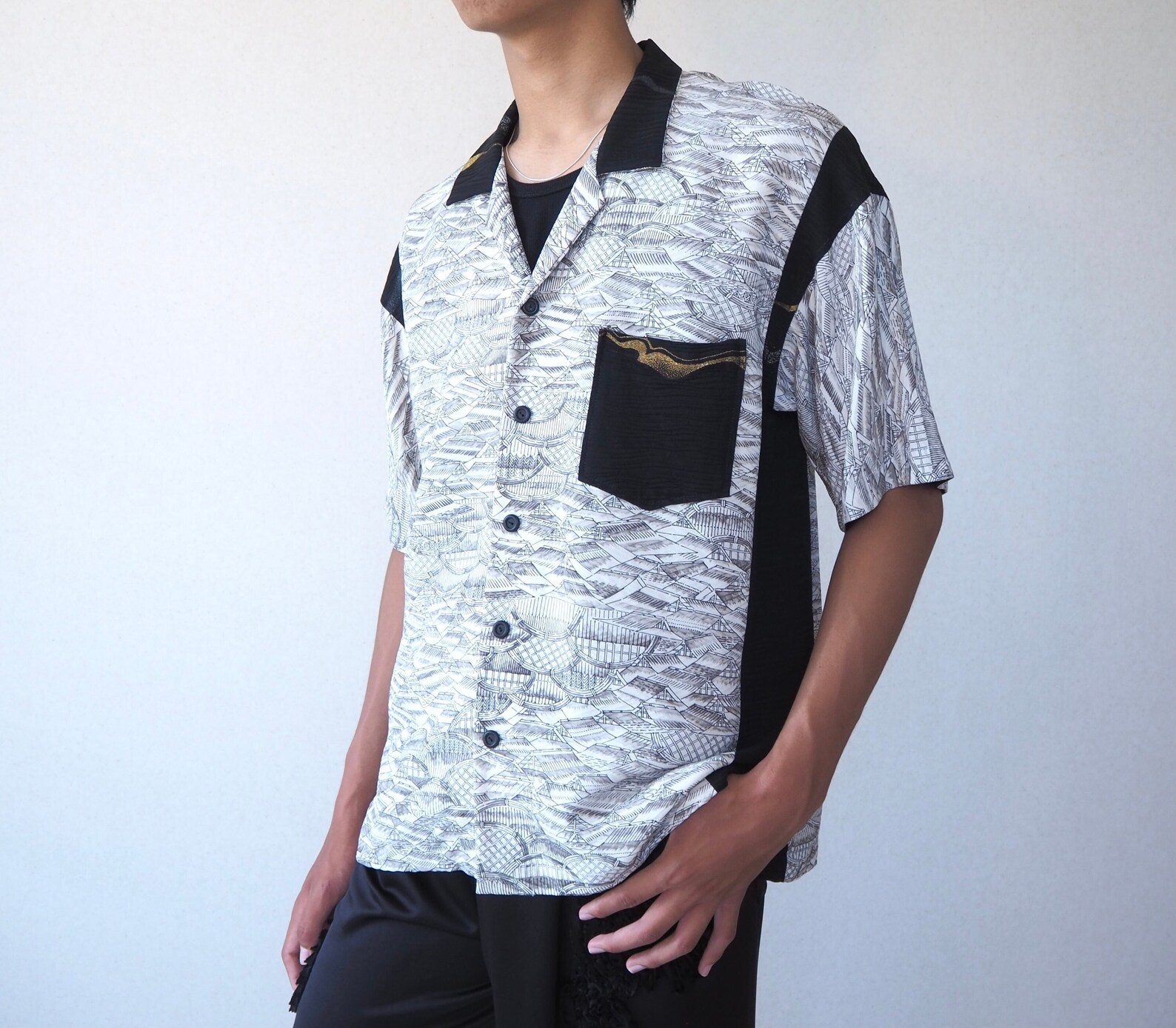 Japanese Vintage Kimono Shirt Men Size L, Upcycle Kimono Clothing, Silk ...