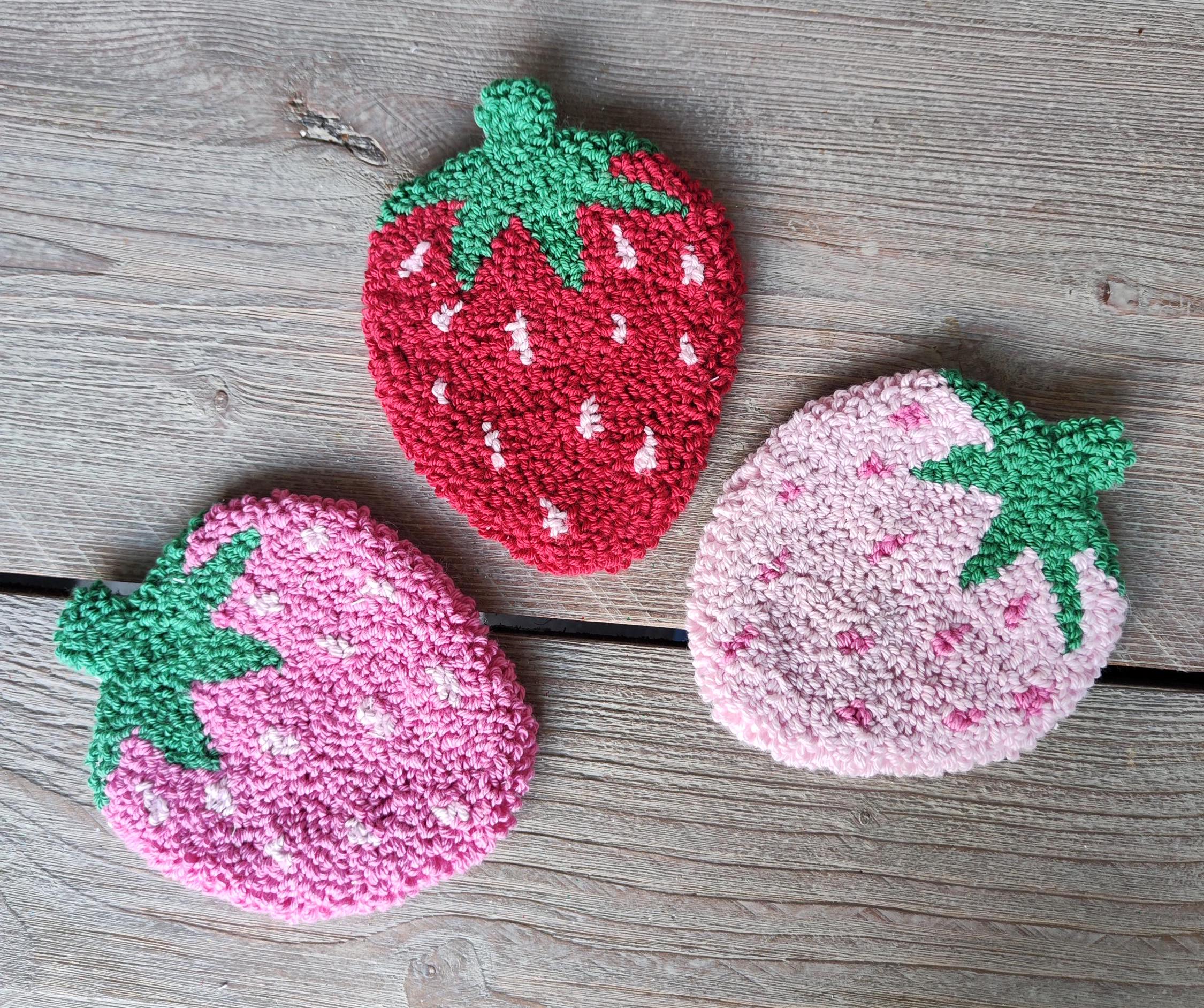 Punch Needle Strawberry Mug Rug, Hand Tufted Strawberry Coaster - Etsy