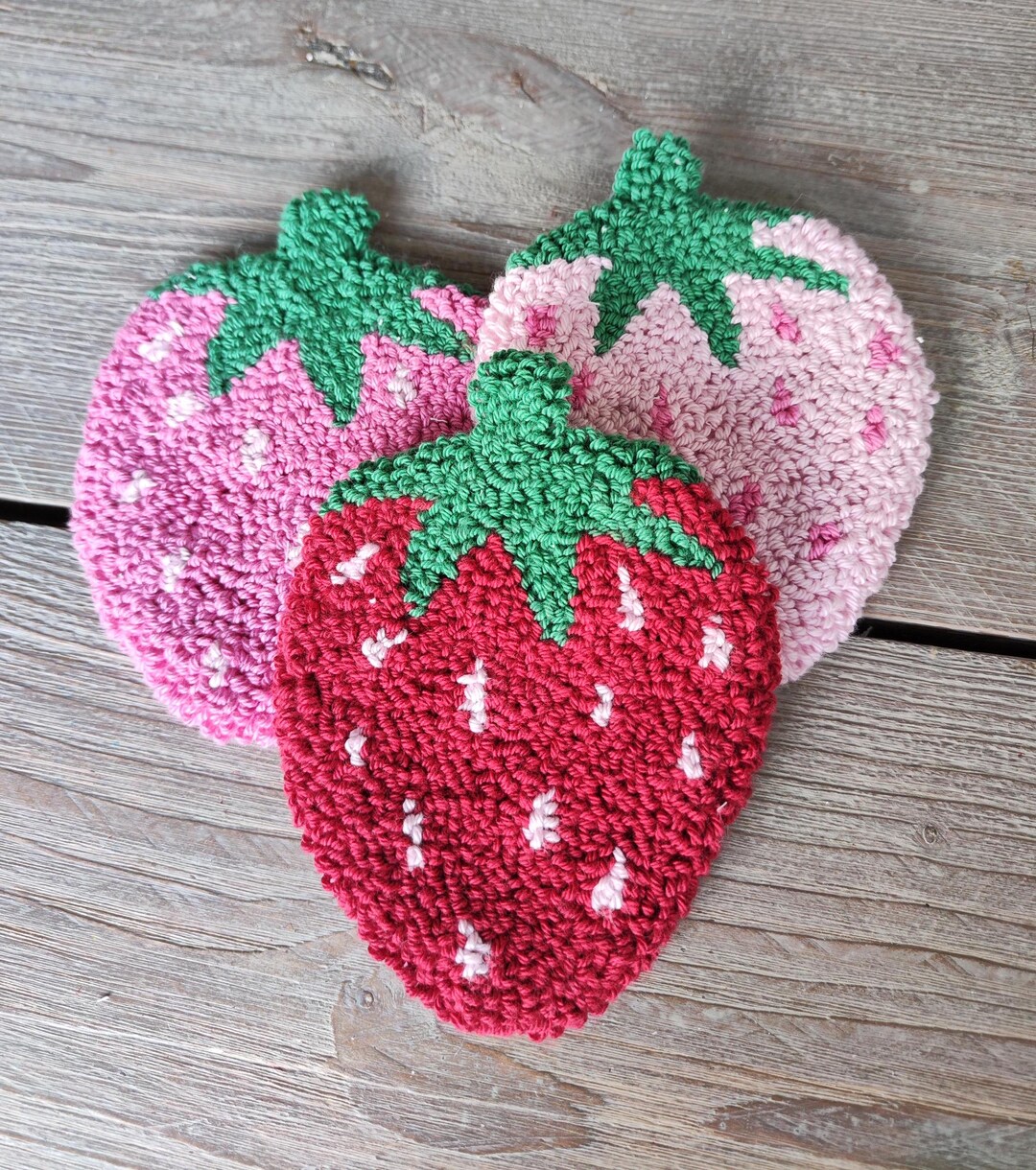Punch Needle Strawberry Mug Rug, Hand Tufted Strawberry Coaster - Etsy