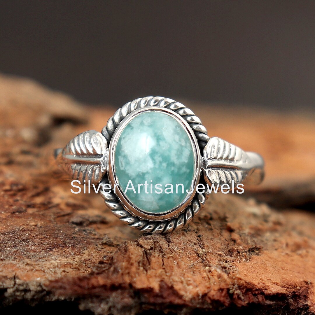 Genuine Amazonite Ring, 925 Sterling Silver Ring, Blue Amazonite Ring ...