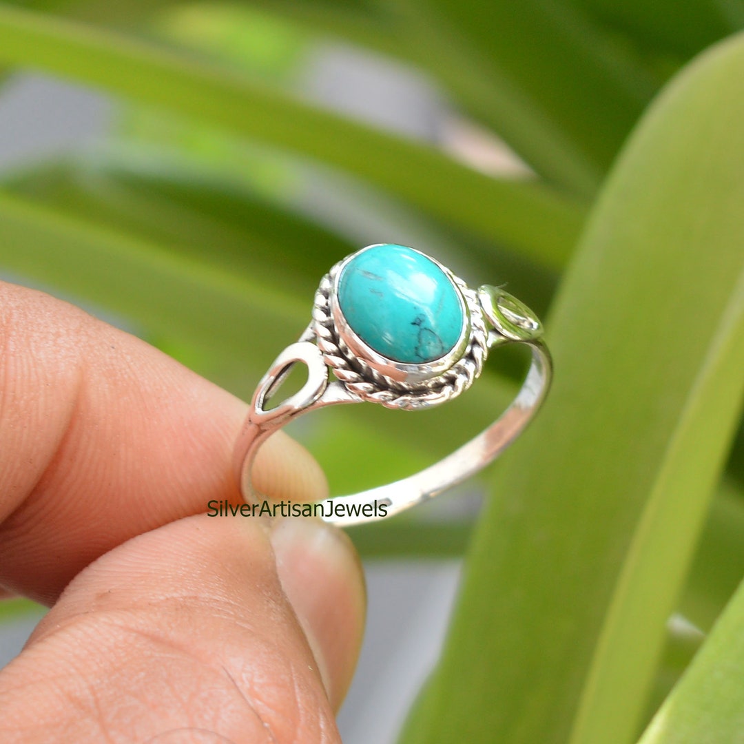 925 Sterling Ring, Natural Blue Turquoise Ring-gemstone Ring- Solid ...