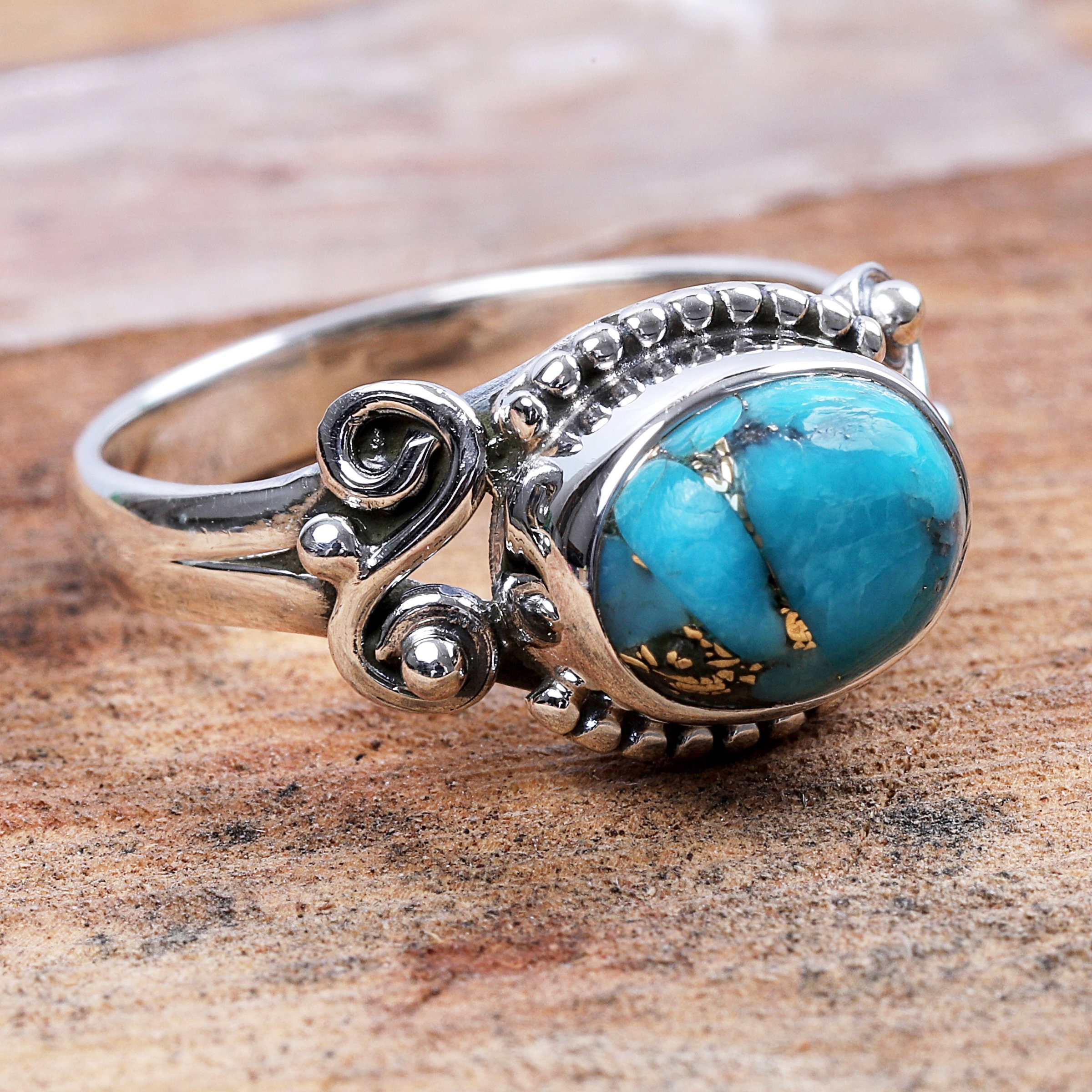 Blauer Kupfer Türkis Ring 925 Silber Ring Blauer Kupfer | Etsy