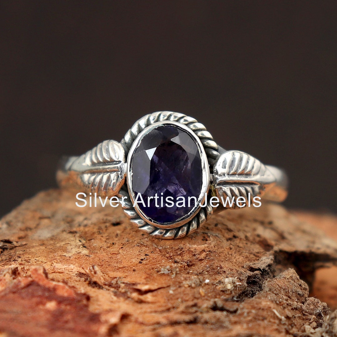 Oval Iolite Ring: Antique Sterling Silver Middle Finger Ring - Etsy