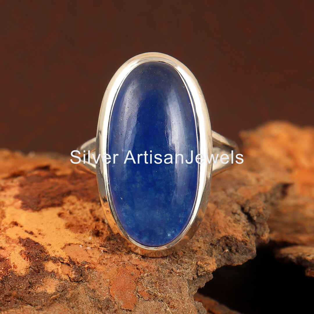 Authentic Jadeite Natural Blue Jade Ring / Pure Silver Ring / Handmade ...