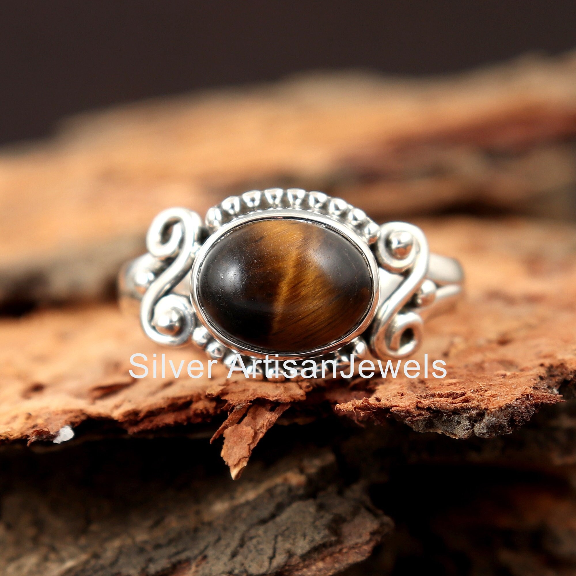 Organischer Tigerauge Ring Sterling Silber Edelstein Ring - Etsy.de