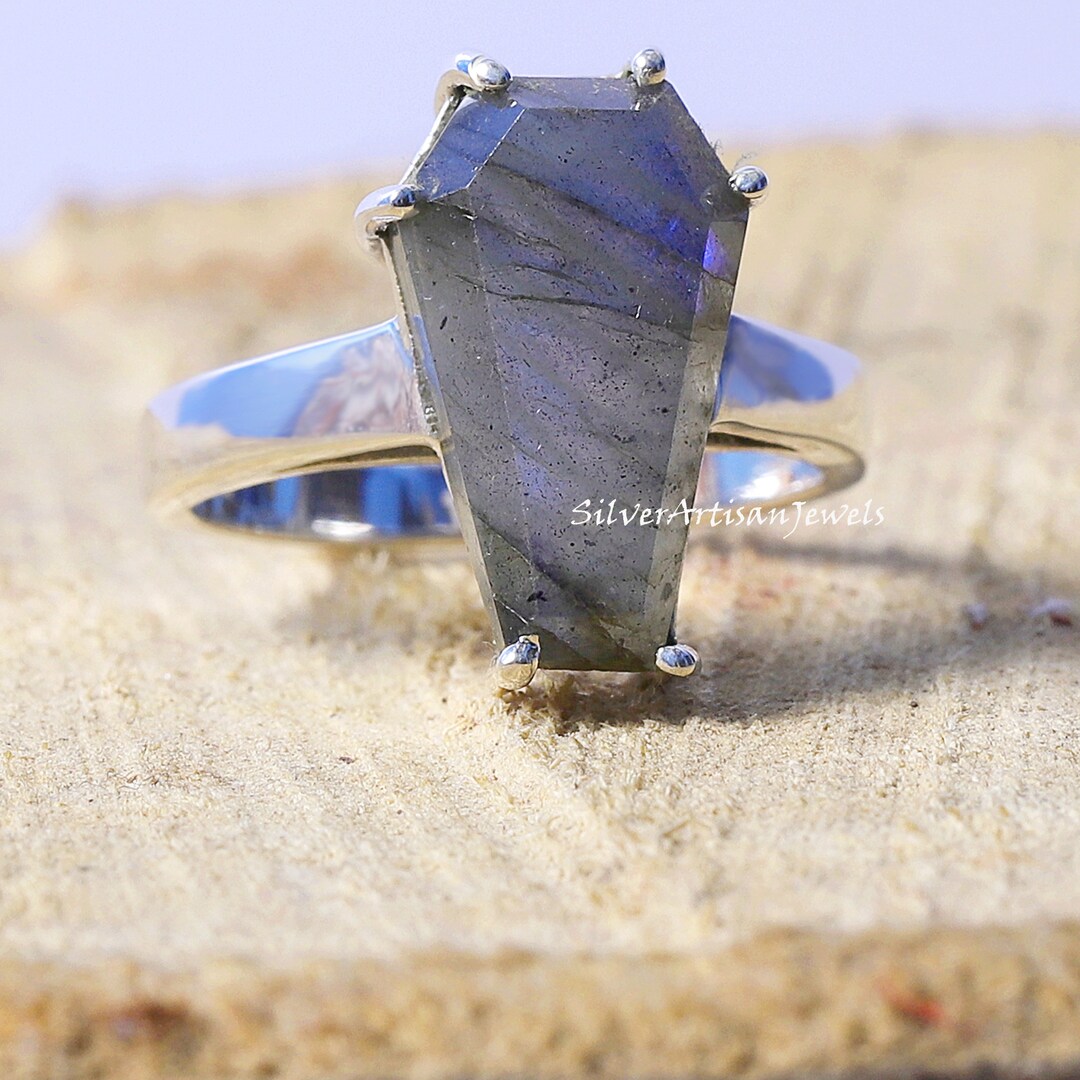 Labradorite Coffin Ring, 925 Solid Silver Rings,women Ring, 10x17 Mm ...