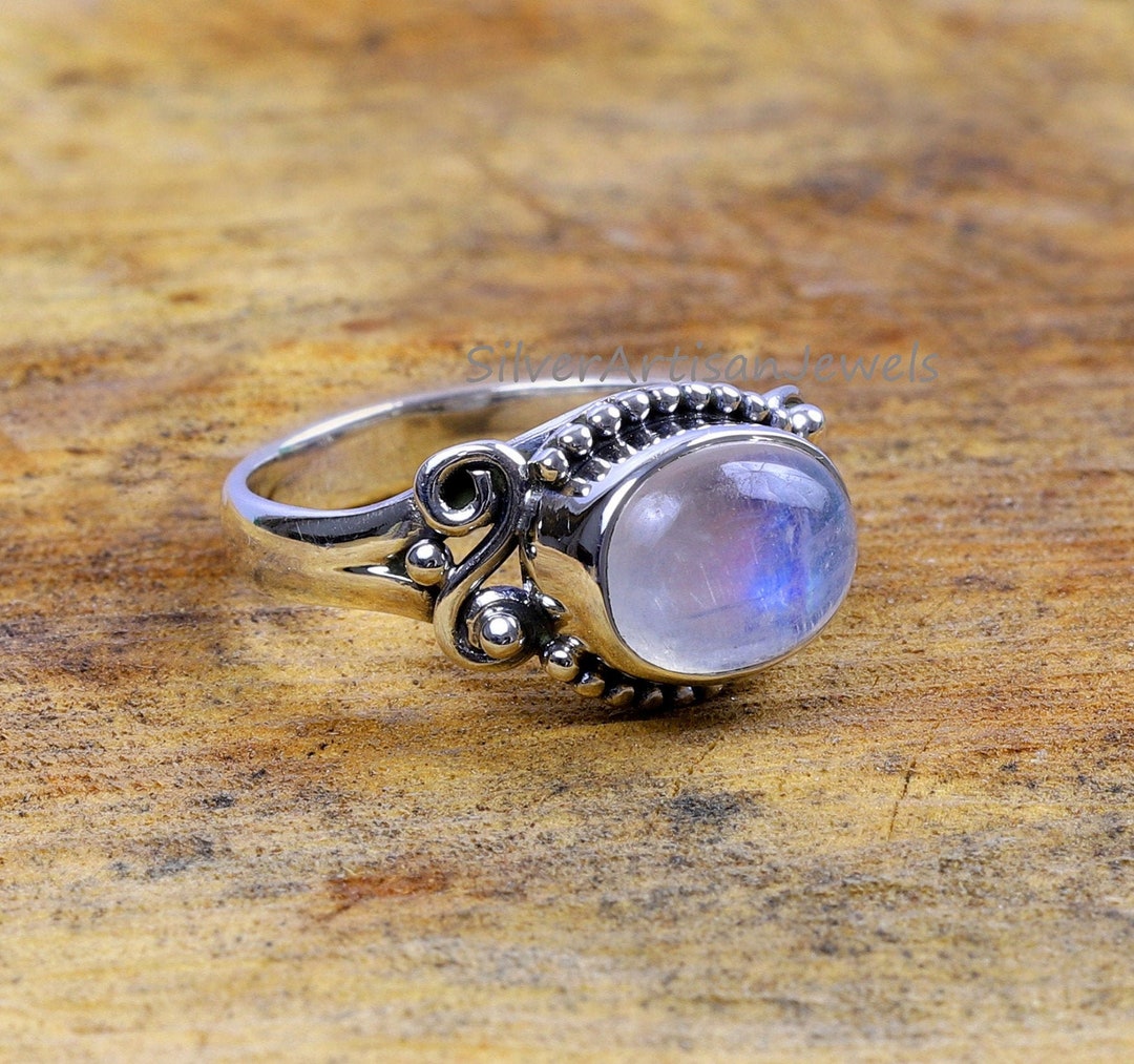 Regenbogen Mondstein Ring, 925er Silber Ring, Silber Mondstein Ring ...