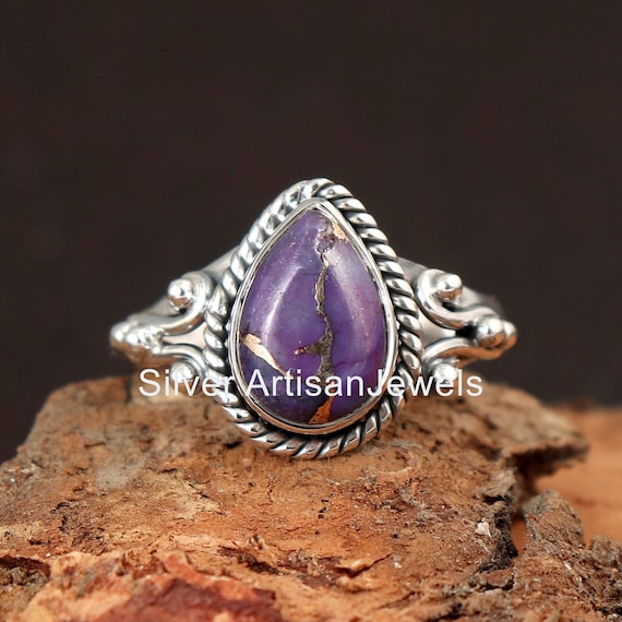 Silver Ring Purple Turquoise Ring Gemstone Ring Women Ring | Etsy