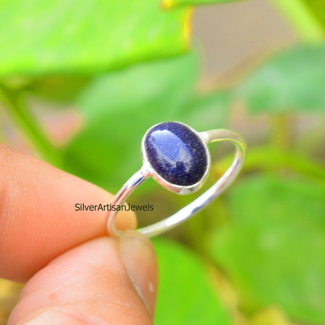 925 Silver Ring,natural Sunstone Ring, Blue Sunstone Ring, Blue Stone ...