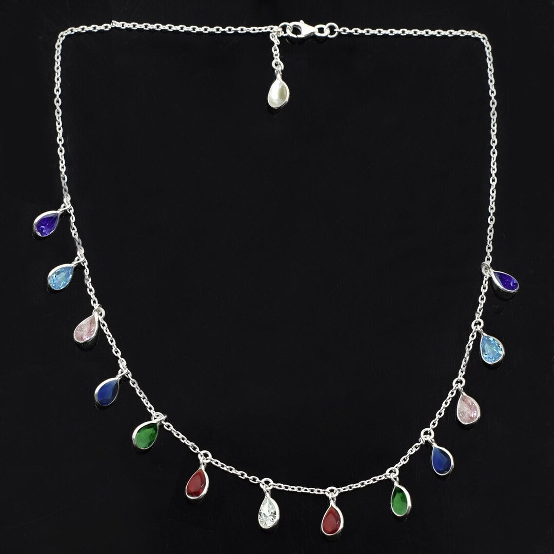 Multi Gemstone Necklace: Sterling Silver Pear Birthstone Jewelry - Etsy