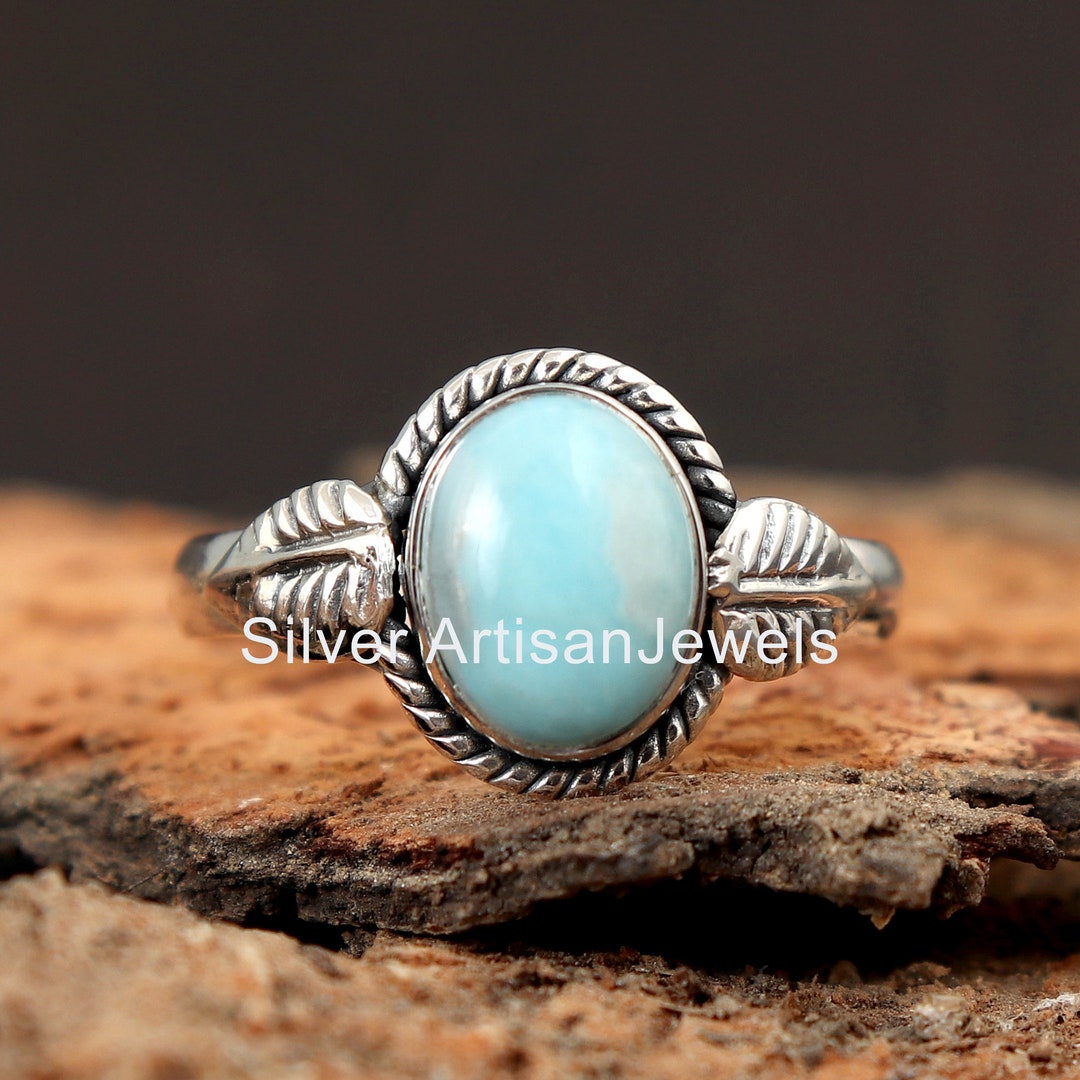 Real Larimar Ring, Oval Blue Larimar Ring, 925 Solid Silver Ring ...