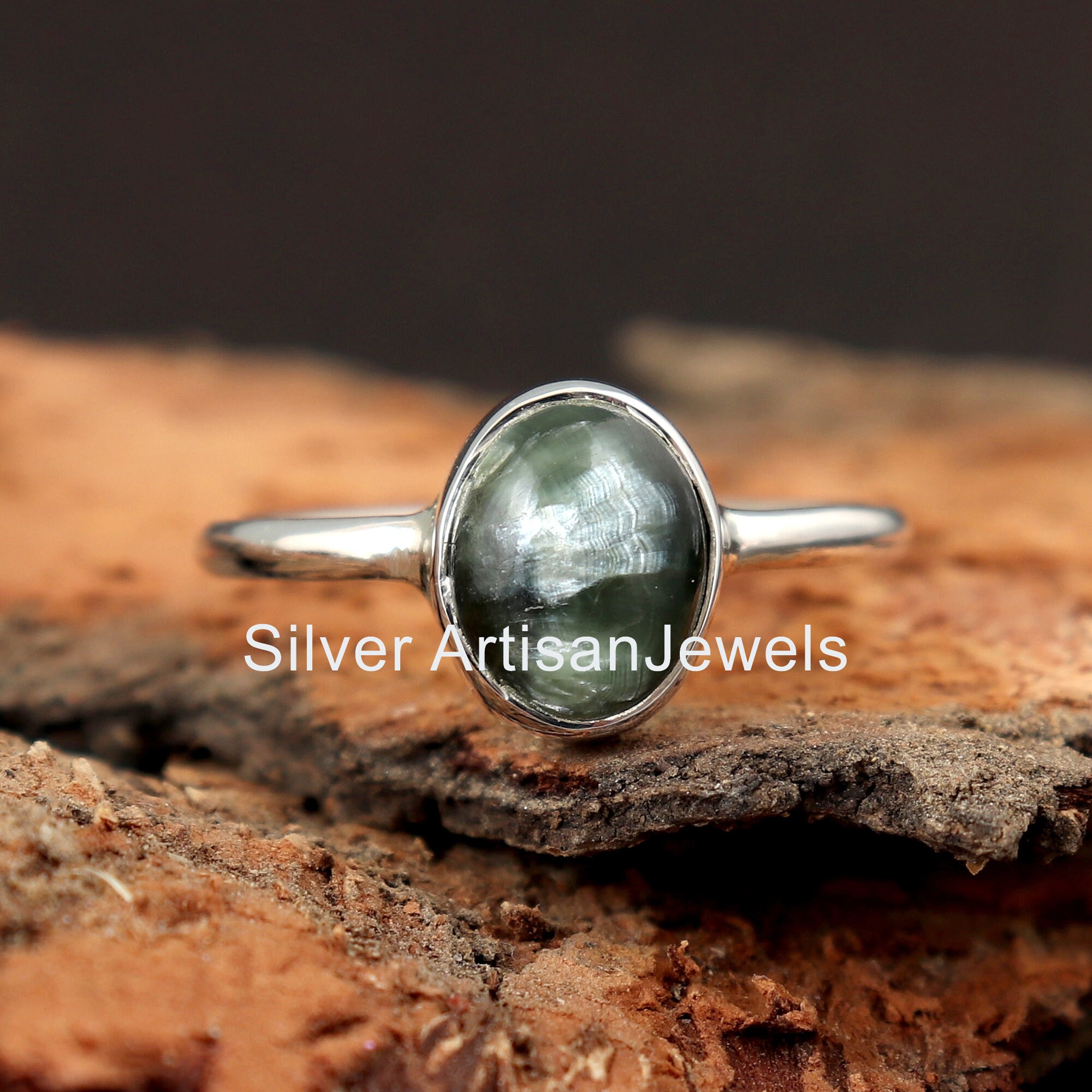 Seraphinite Jewelry Handmade Ring Natural Green Seraphinite - Etsy UK