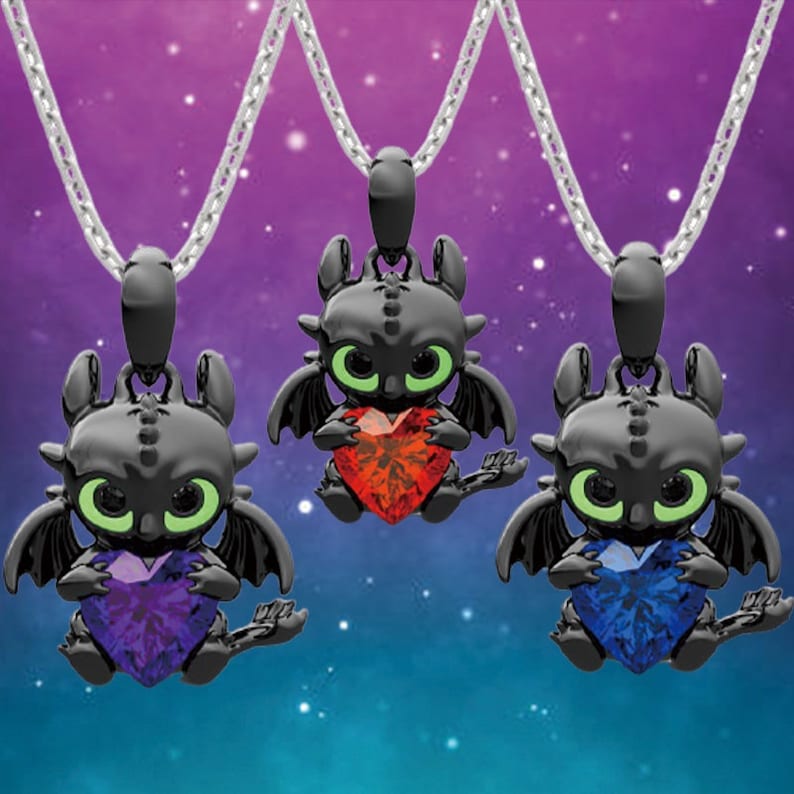 Toothless Gem Stone Baby Dragon Necklace - Etsy