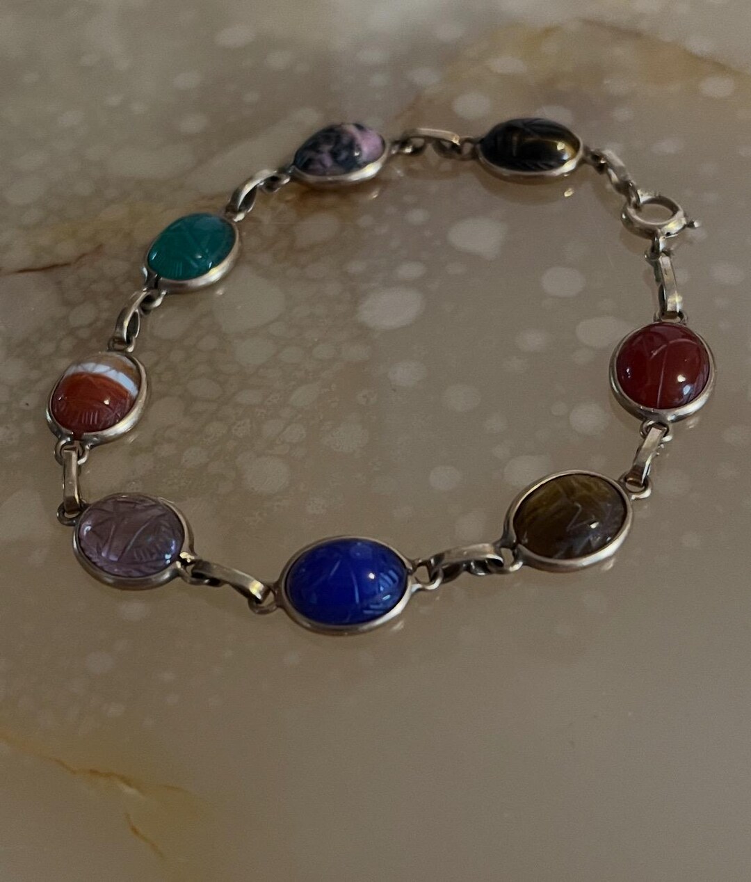 14k Gold Egyptian Scarabs Genuine Stones Bracelet - Etsy
