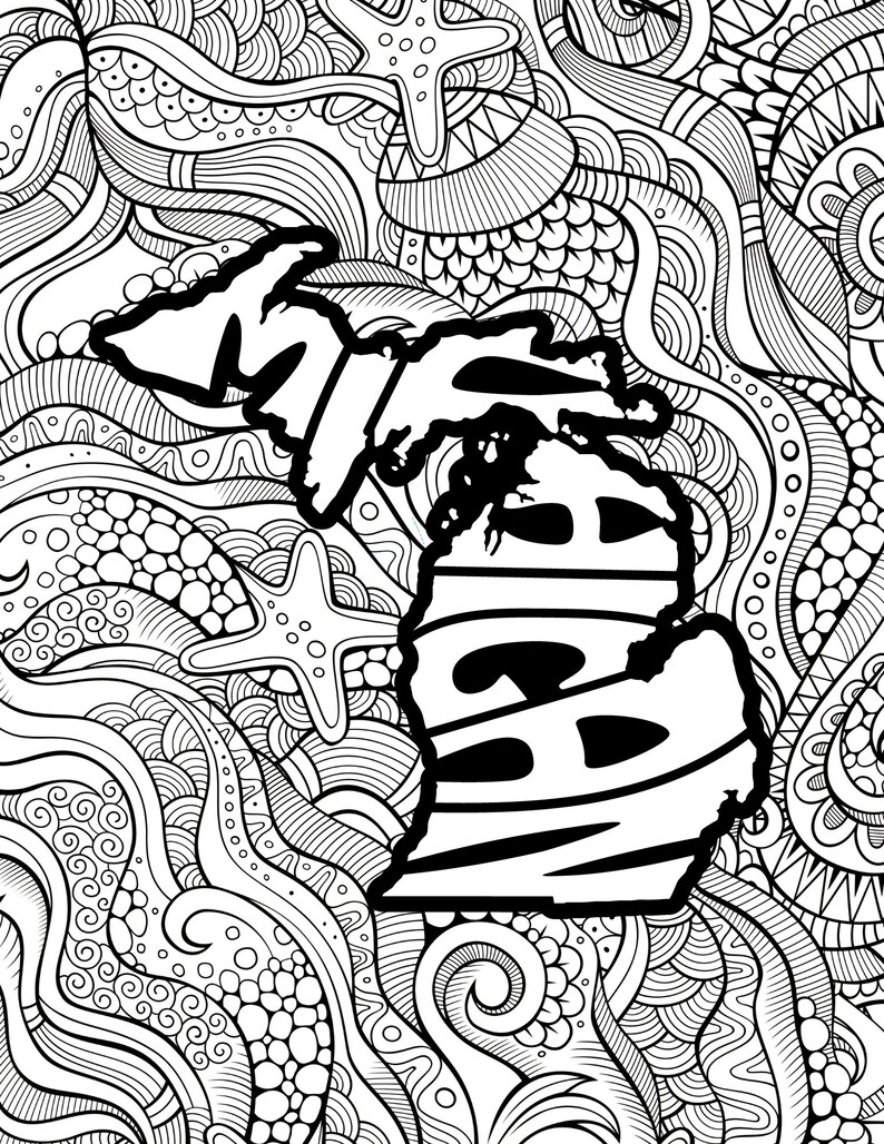 Michigan Coloring Pages: State Name & Floral Mandala (2 PDF Pages) - Etsy