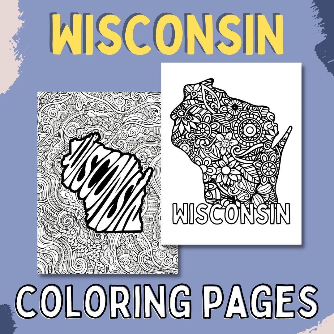 WISCONSIN Coloring Pages (state Name & Floral Mandala Coloring Sheet) 2 ...