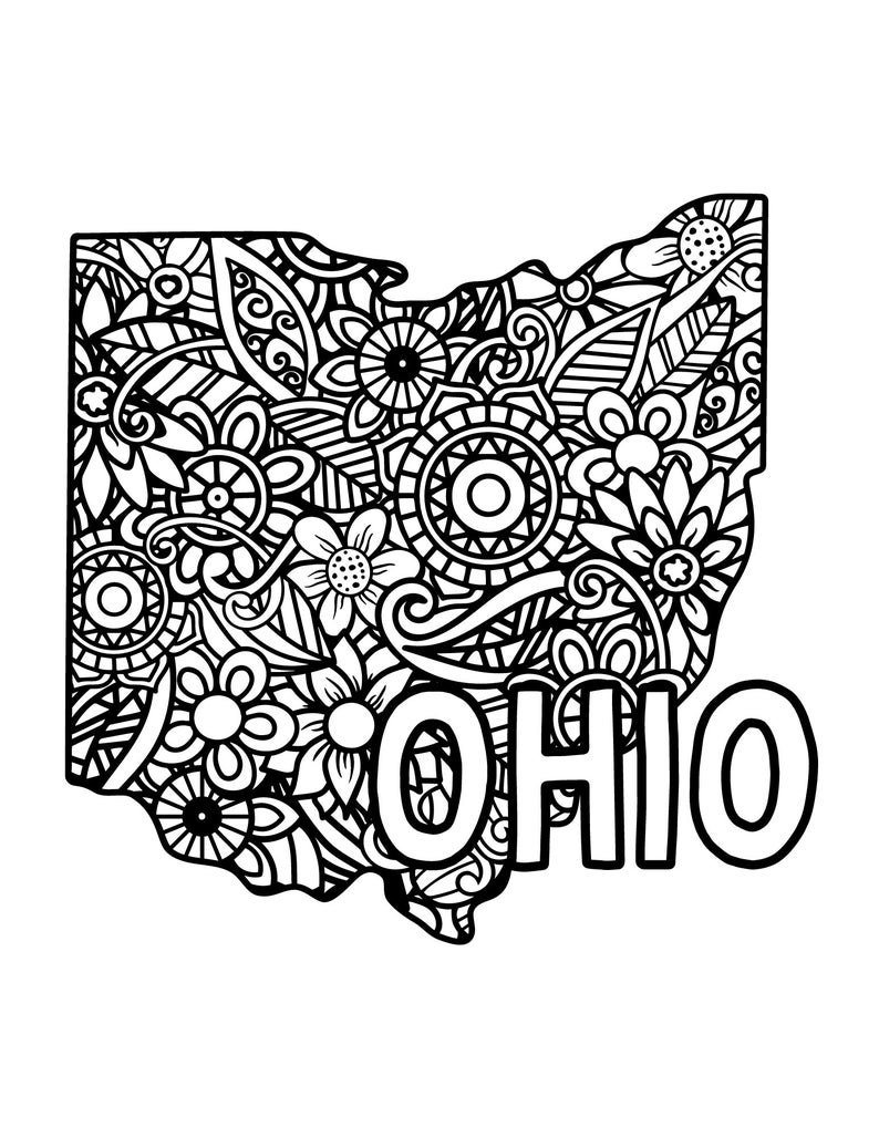 OHIO Coloring Pages (state Name & Floral Mandala Coloring Sheet) 2 PDF ...