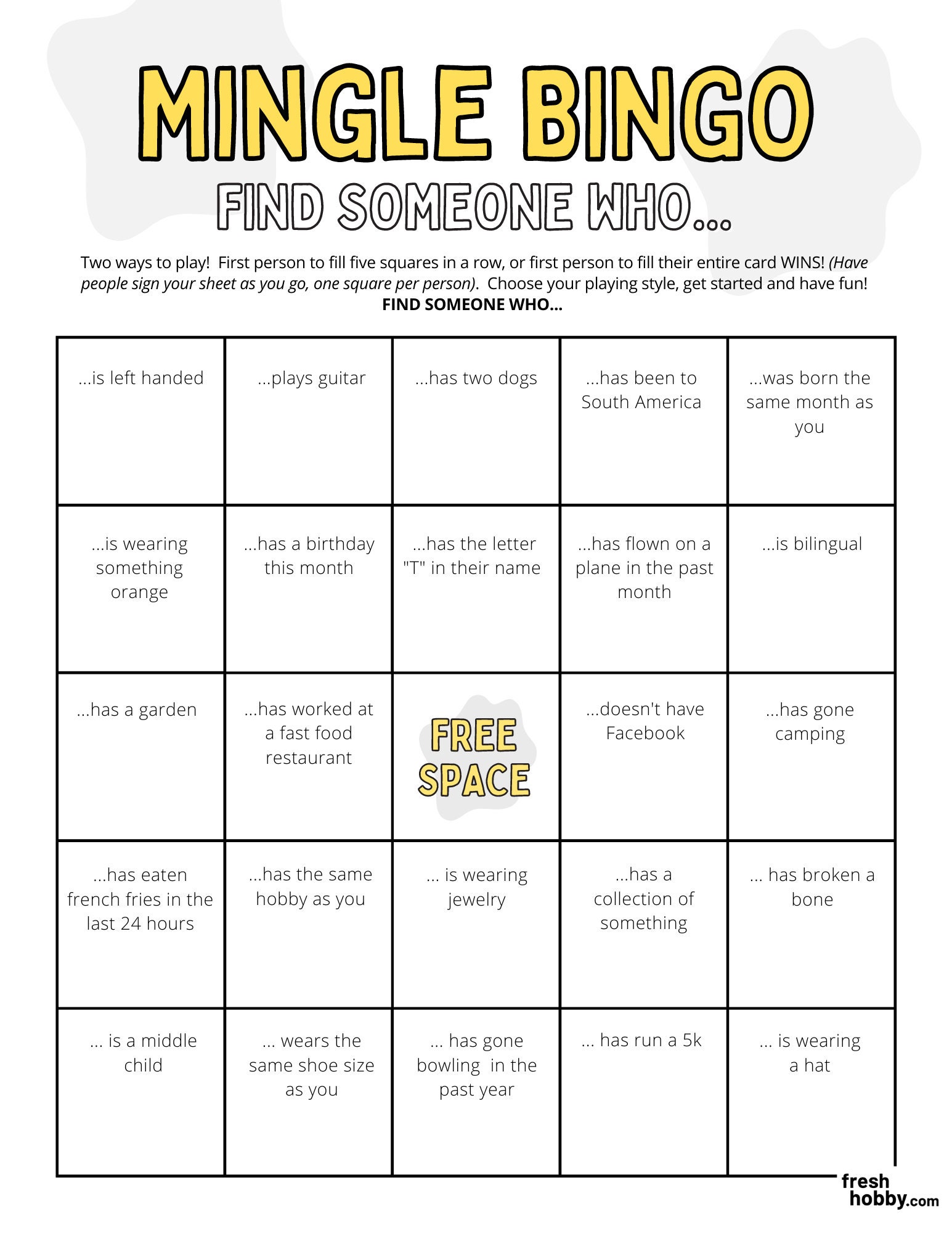 MINGLE BINGO | Find the Guest Icebreaker Game | Human Bingo Get-to-know ...