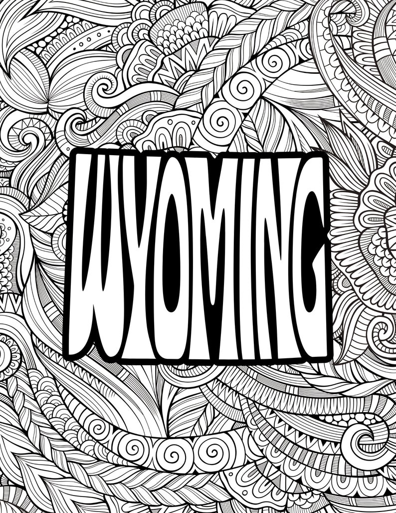 WYOMING Coloring Pages (state Name & Floral Mandala Coloring Sheet) 2 ...
