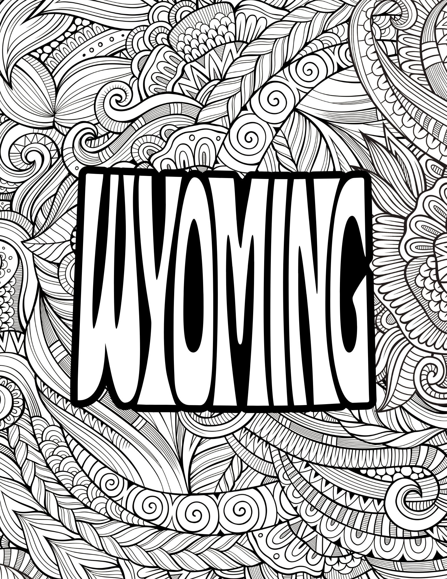 WYOMING Coloring Pages state Name & Floral Mandala Coloring Sheet 2 PDF ...