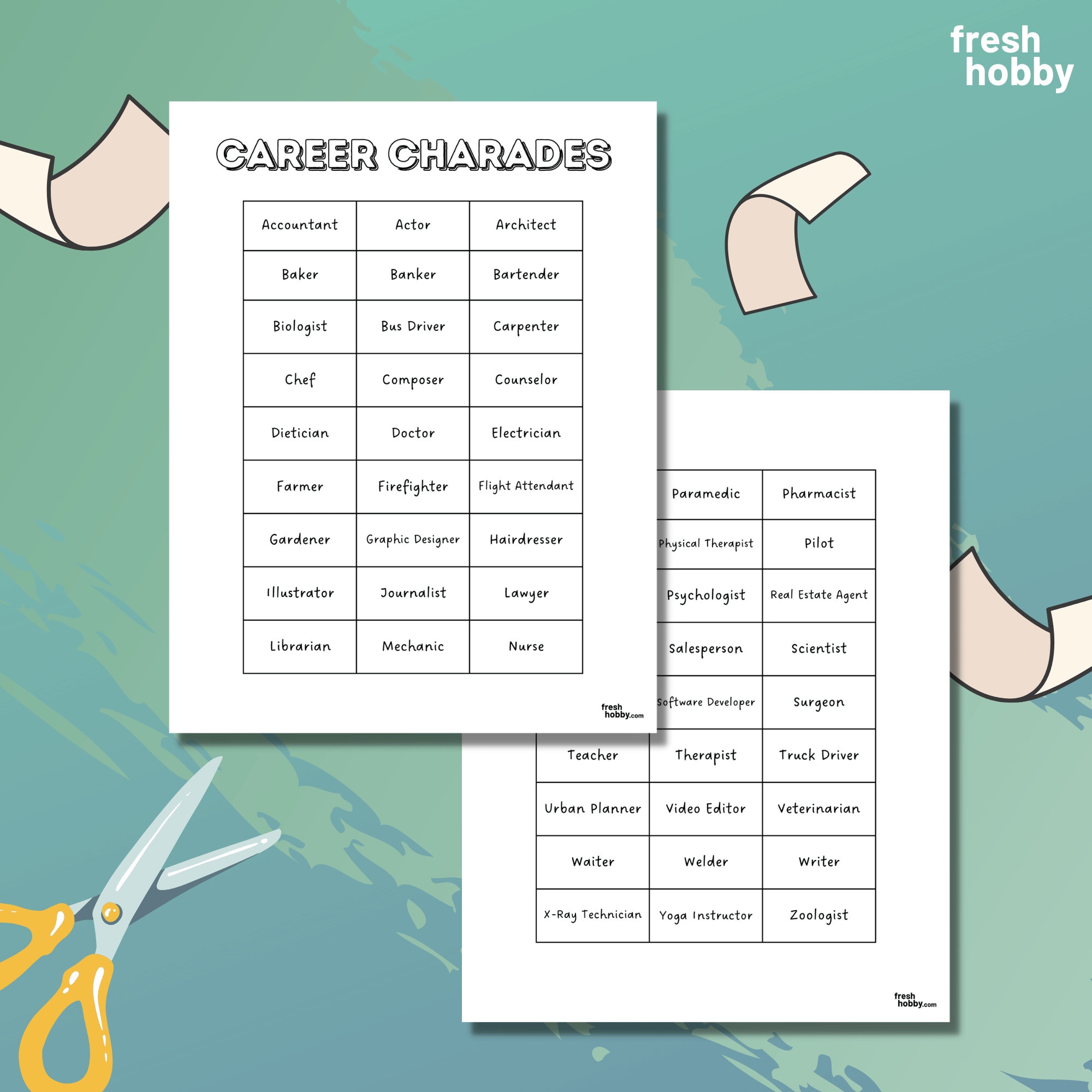 Career Charades Game | 50+ Job Acting Slips (PDF Pattern) - Etsy