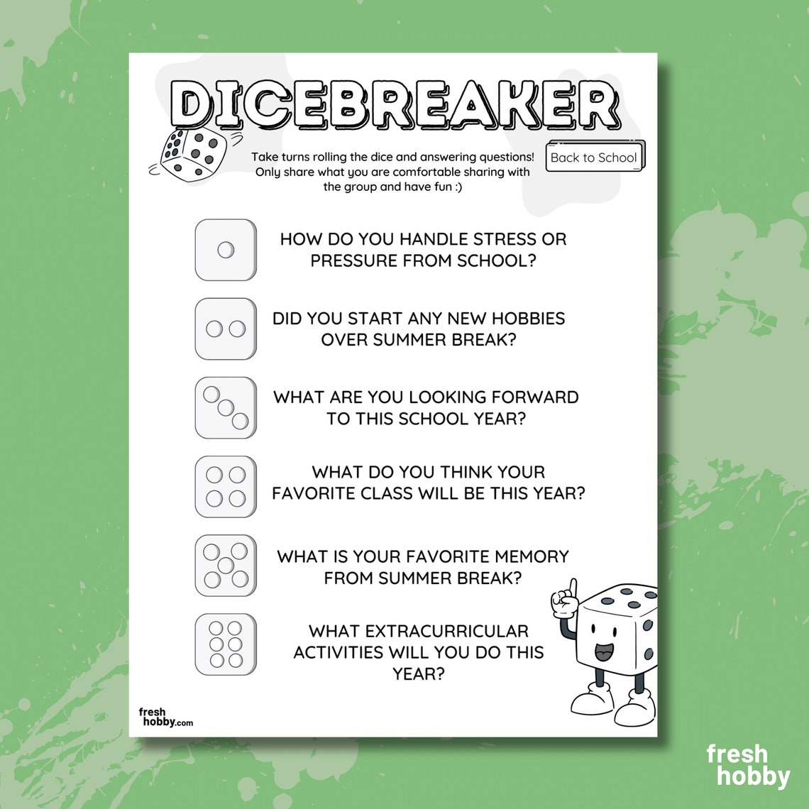 Dicebreaker BACK-TO-SCHOOL | Classroom Icebreaker Questions | New ...