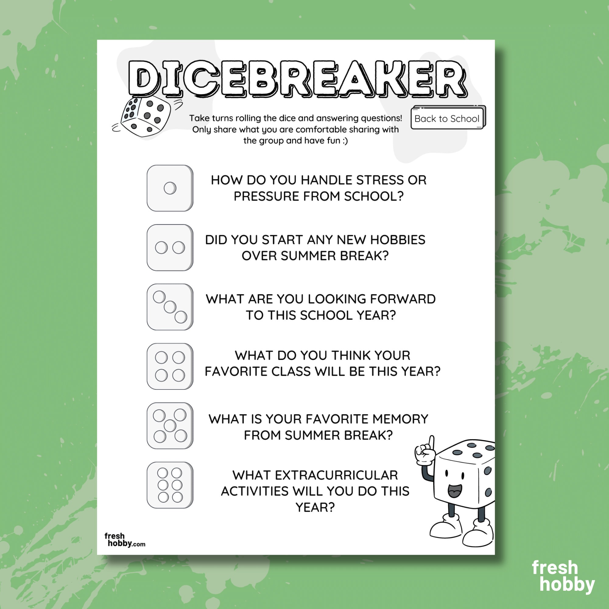 Dicebreaker BACK-TO-SCHOOL | Classroom Icebreaker Questions | New ...