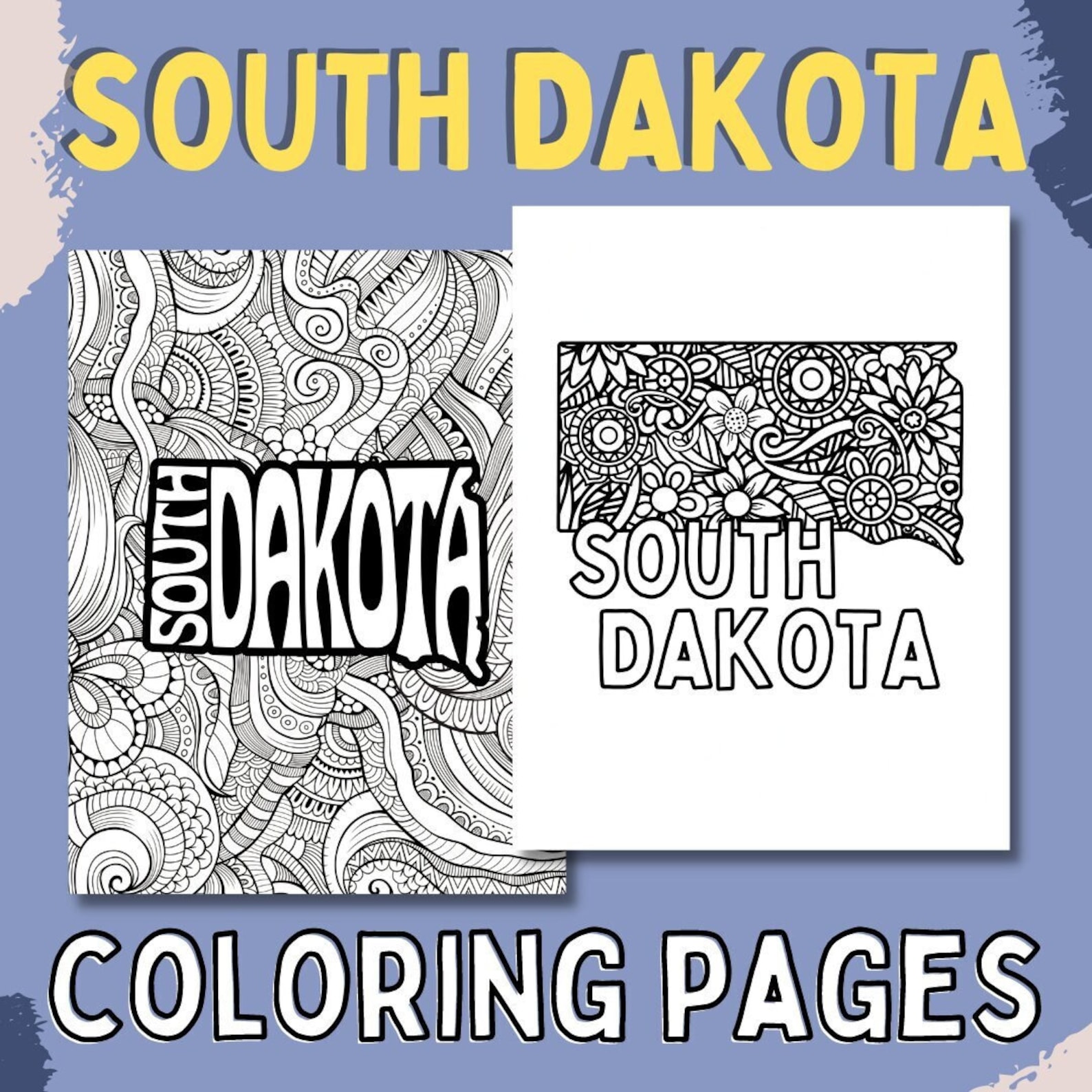 SOUTH DAKOTA Coloring Pages (state Name & Floral Mandala Coloring Sheet ...