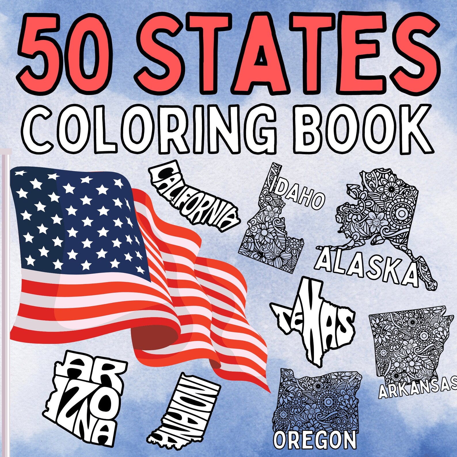 50 STATES Coloring Book | United States Geography Coloring Book | 100 ...