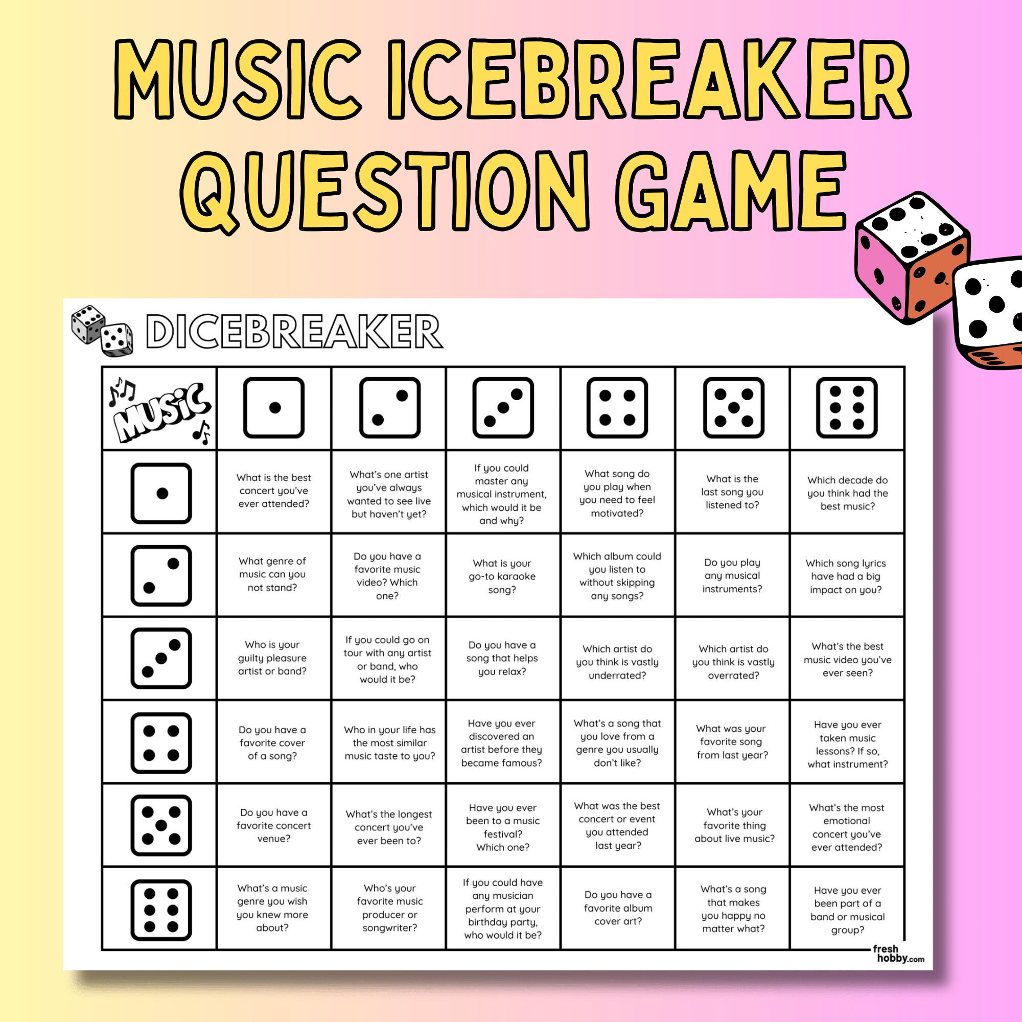 DICEBREAKER MUSIC - Simple Icebreaker Music Conversation Game | Music ...