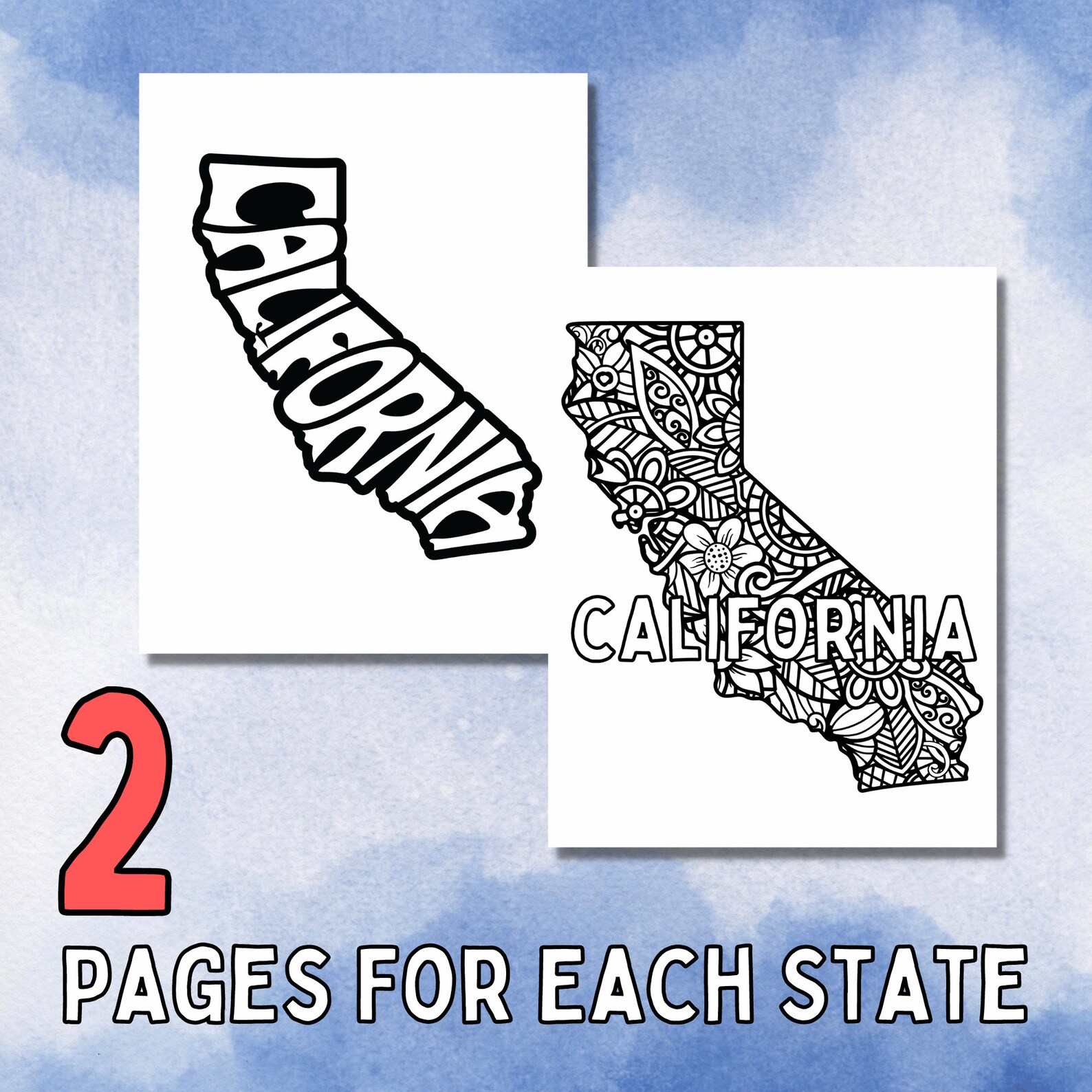 50 STATES Coloring Book United States Geography Coloring Book 100 ...