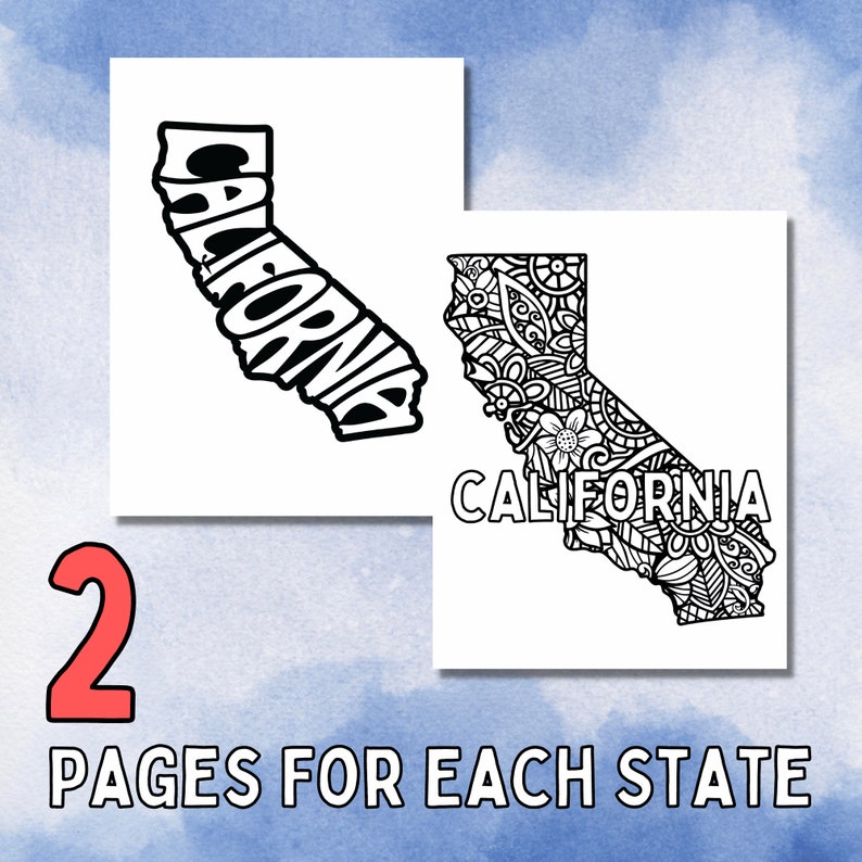 50 STATES Coloring Book United States Geography Coloring Book 100 ...