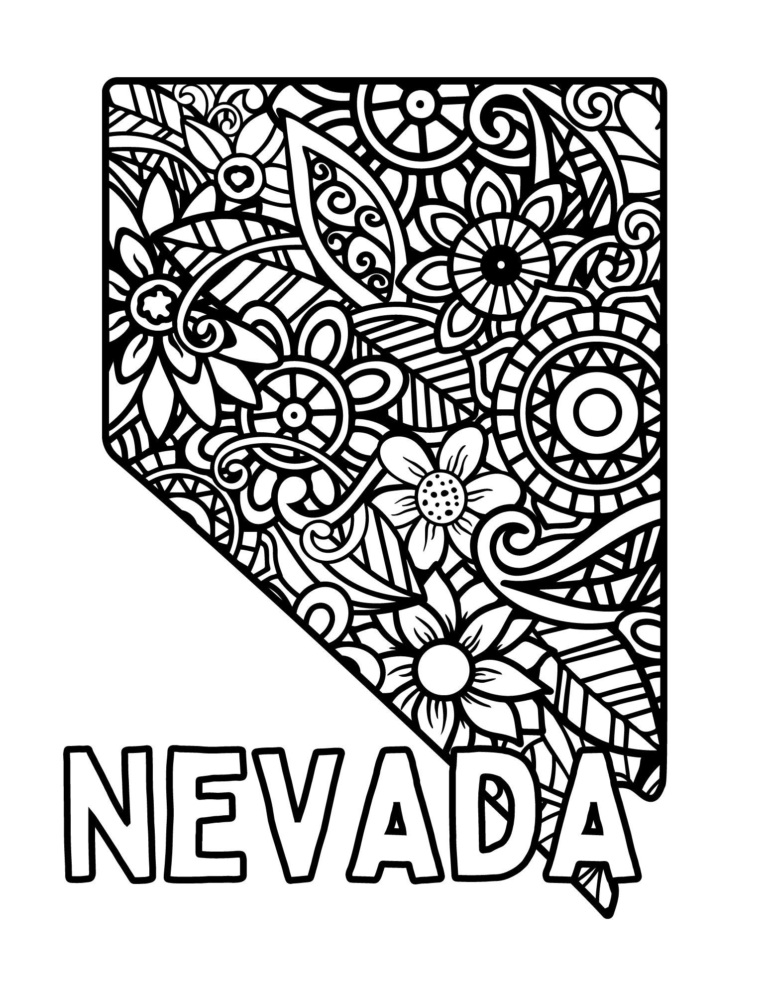NEVADA Coloring Pages (state Name & Floral Mandala Coloring Sheet) 2 ...