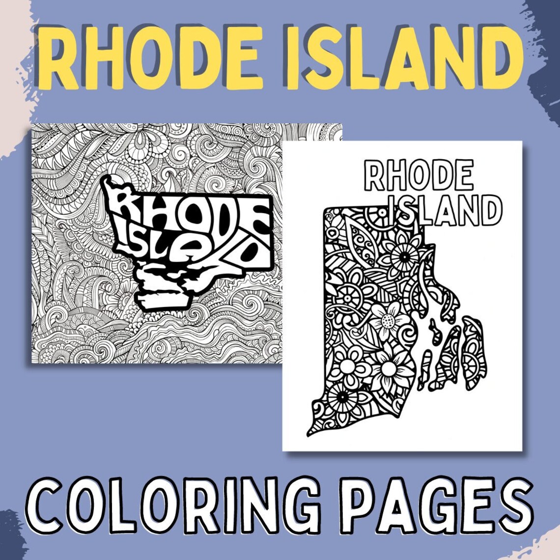 RHODE ISLAND Coloring Pages (state Name & Floral Mandala Coloring Sheet ...