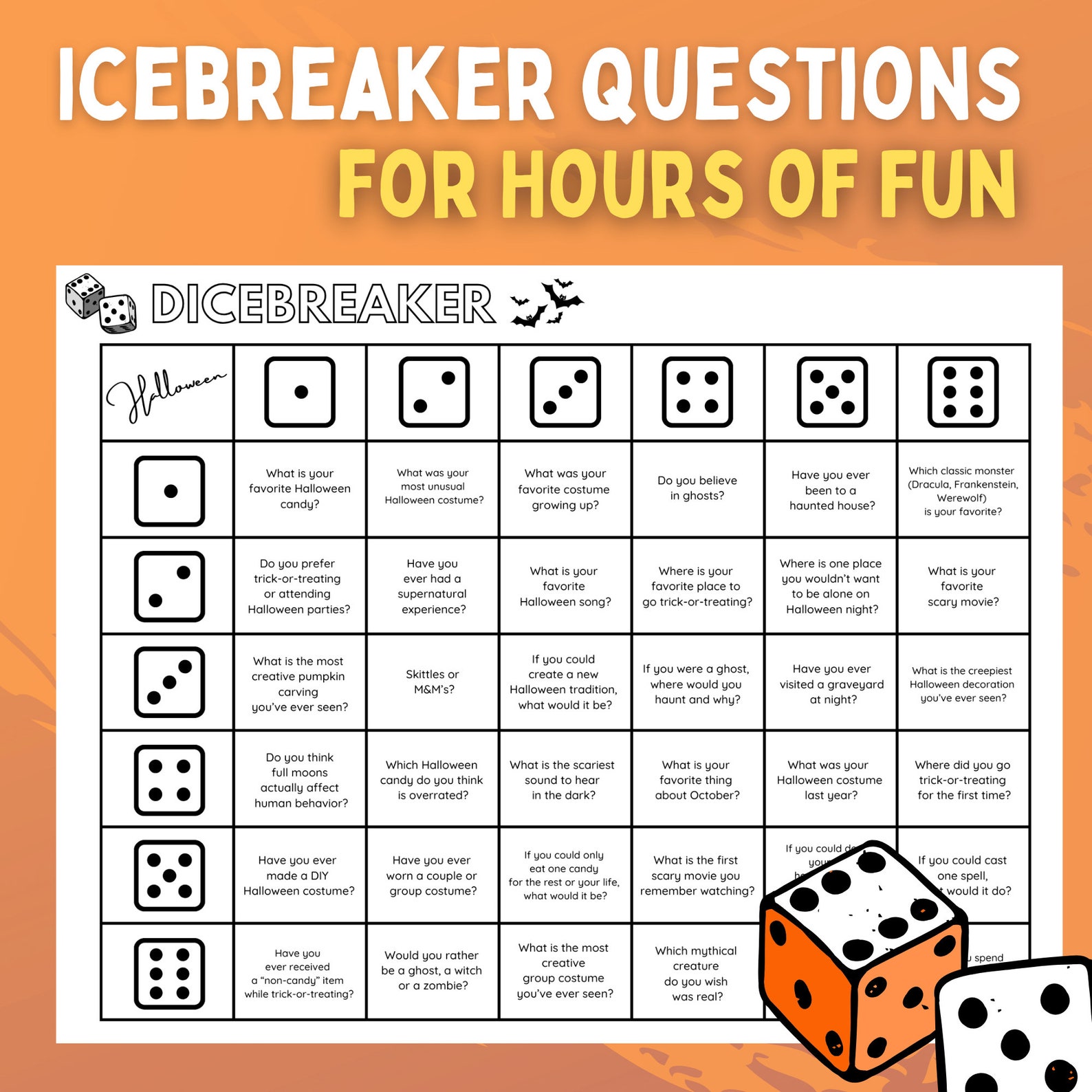 Dicebreaker HALLOWEEN! Halloween Icebreaker Questions Game | Halloween ...
