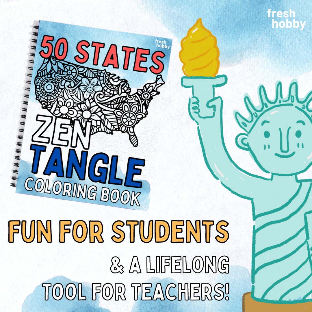 50 STATES Zen Tangle PDF Coloring Book (U.S Geography & Mindfulness) - Etsy