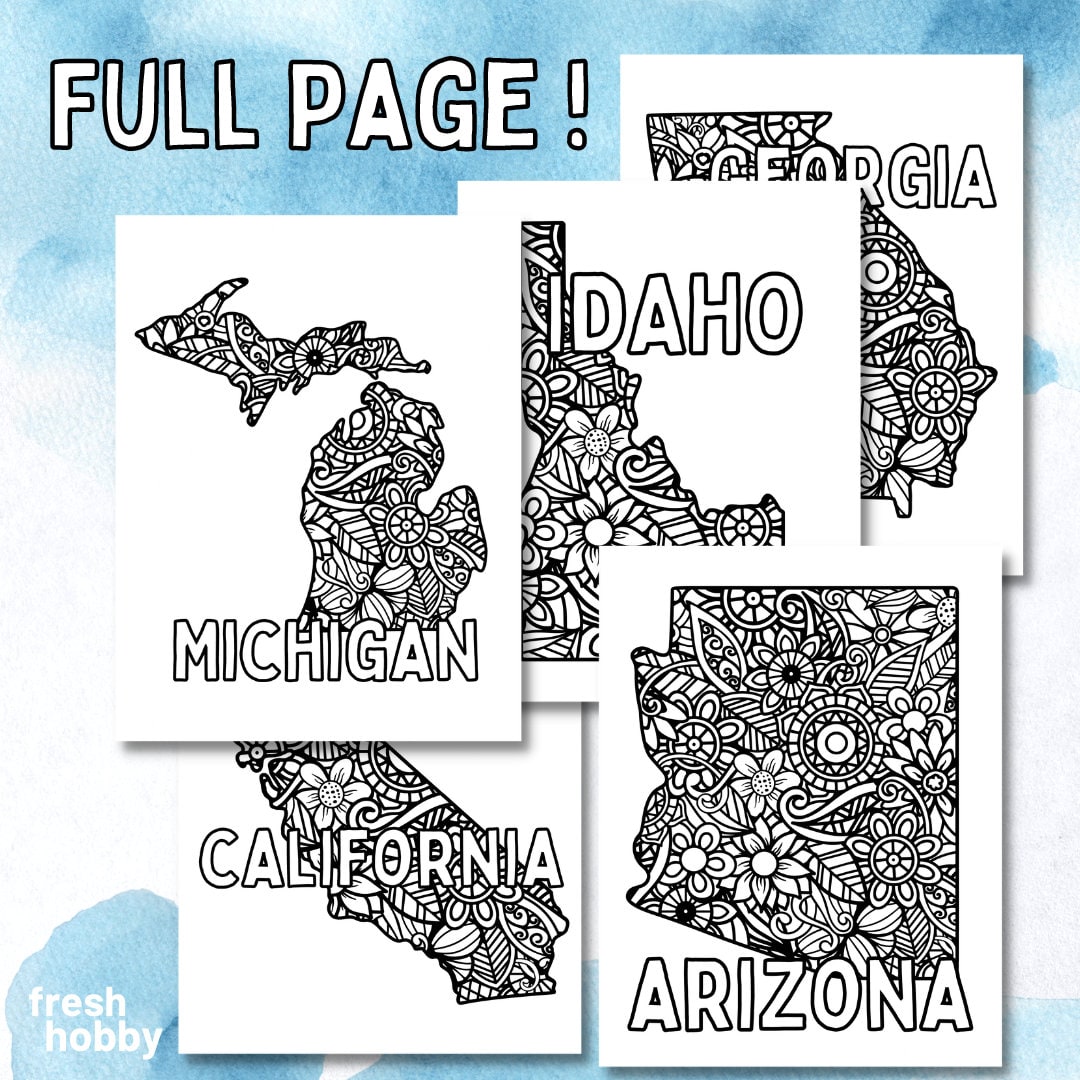 50 STATES Zen Tangle PDF Coloring Book (U.S Geography & Mindfulness) - Etsy