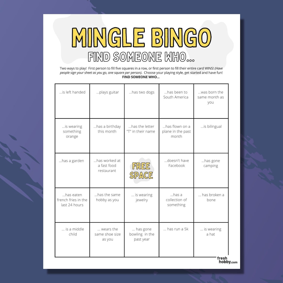 MINGLE BINGO | Find the Guest Icebreaker Game | Human Bingo Get-to-know ...