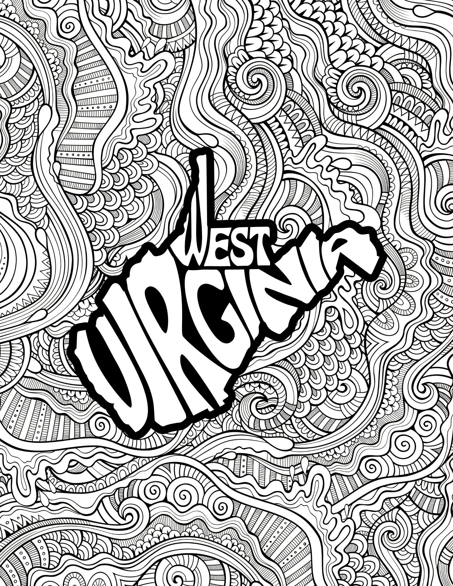 WEST VIRGINIA Coloring Pages (state Name & Floral Mandala Coloring ...