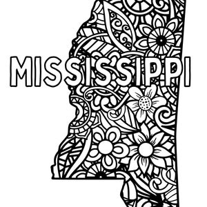 Mississippi Coloring Pages: State Name & Floral Mandala (2 PDF Pages ...