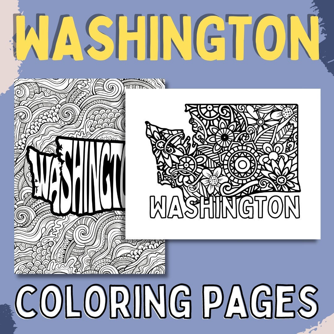 WASHINGTON Coloring Pages (state Name & Floral Mandala Coloring Sheet ...