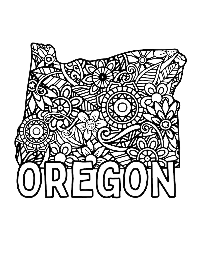 OREGON Coloring Pages (state Name & Floral Mandala Coloring Sheet) 2 ...