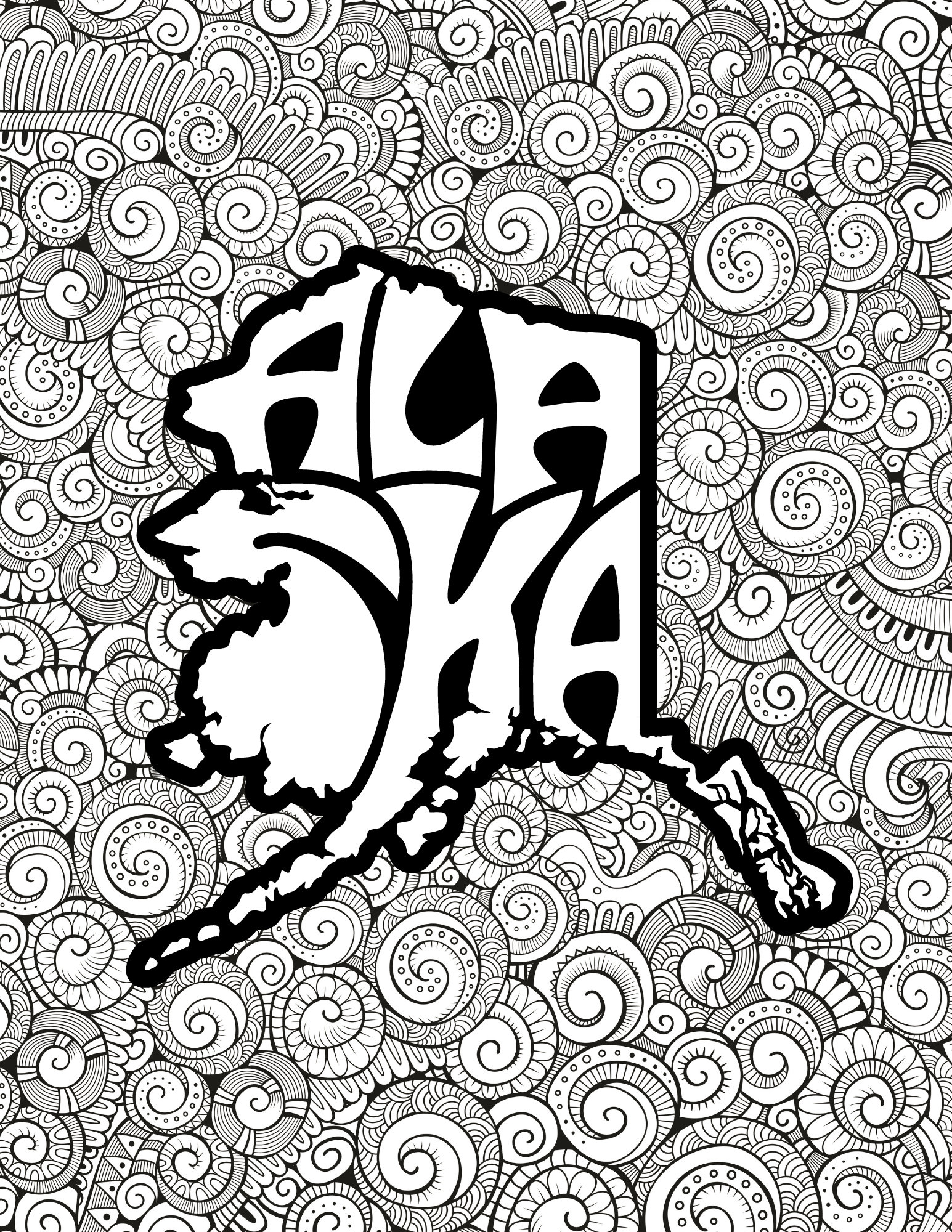 ALASKA Coloring Pages (state Name & Floral Mandala Coloring Sheet) 2 ...