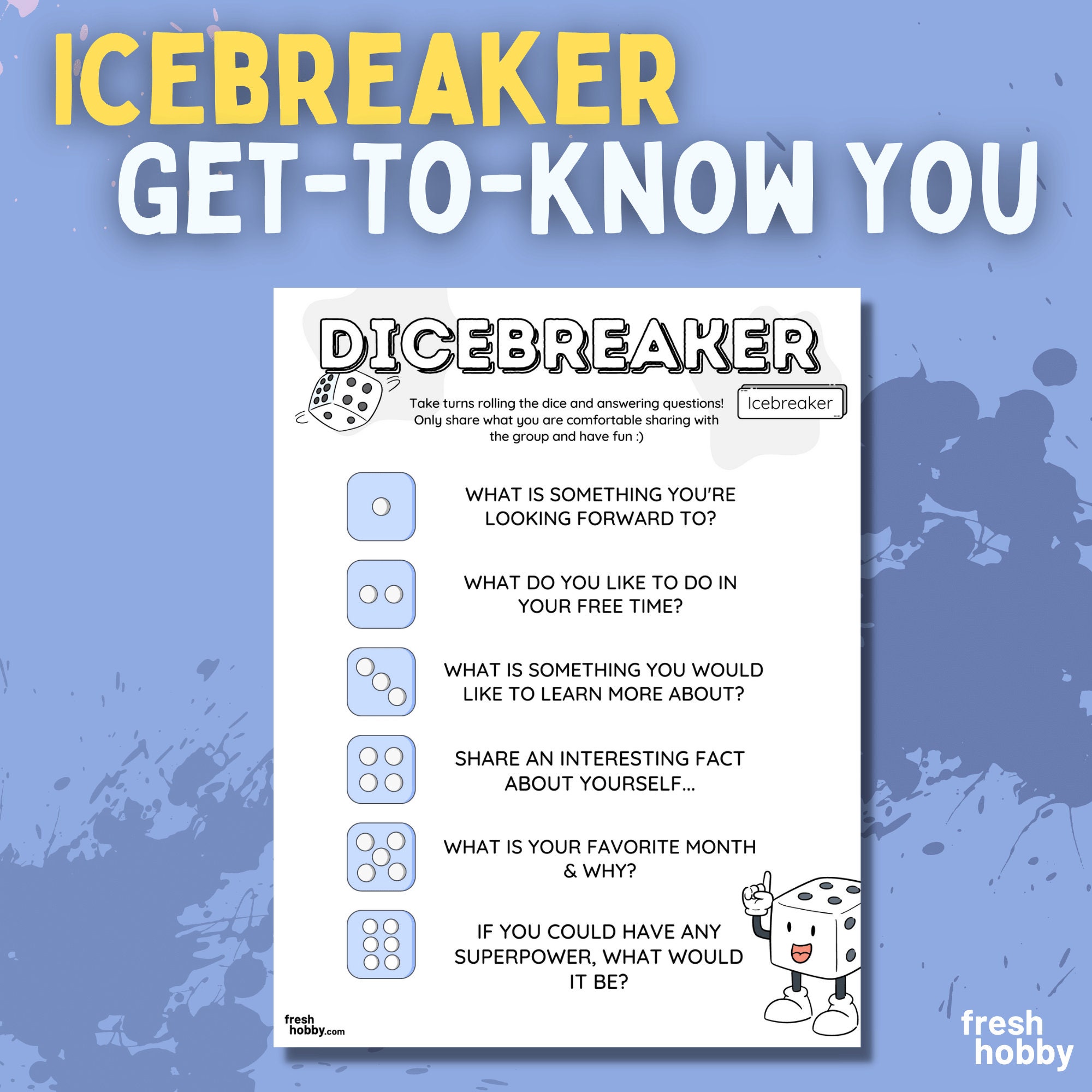 DICEBREAKER - Simple One-dice Version | Roll & Tell Icebreaker ...