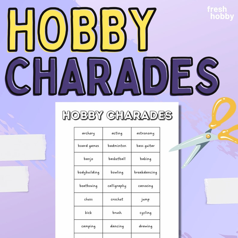 HOBBY CHARADES | 100+ Hobby Slips | Icebreaker Acting Game for Hobbies ...