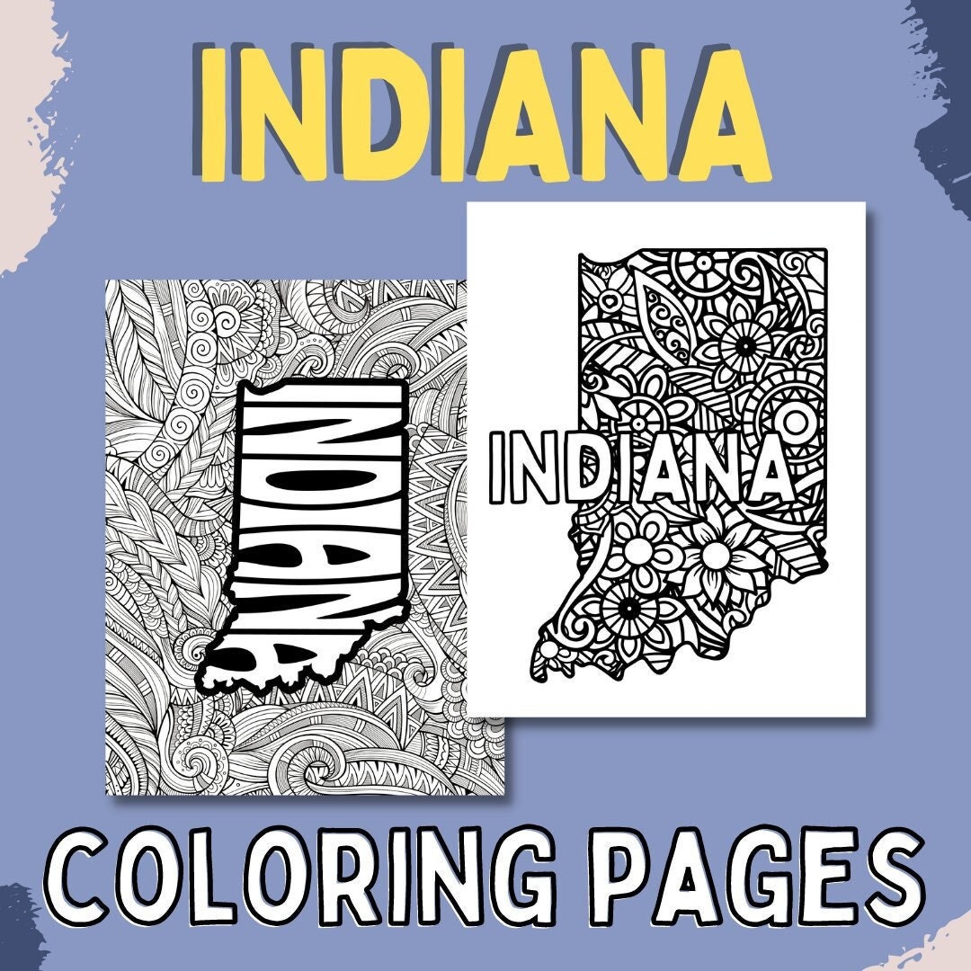 INDIANA Coloring Pages (state Name & Floral Mandala Coloring Sheet) 2 ...