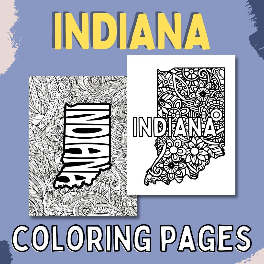 INDIANA Coloring Pages (state Name & Floral Mandala Coloring Sheet) 2 ...