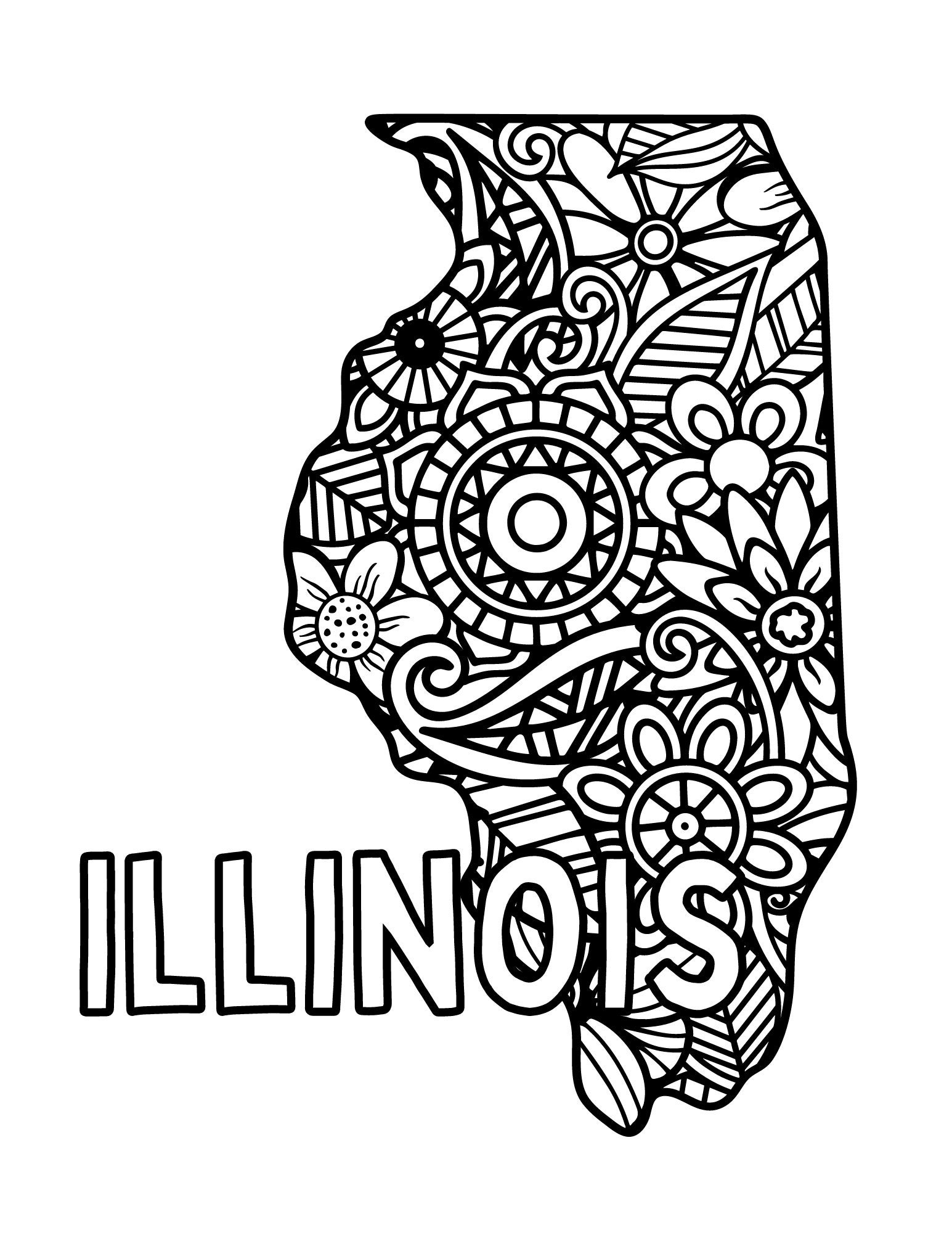 ILLINOIS Coloring Pages (state Name & Floral Mandala Coloring Sheet) 2 ...