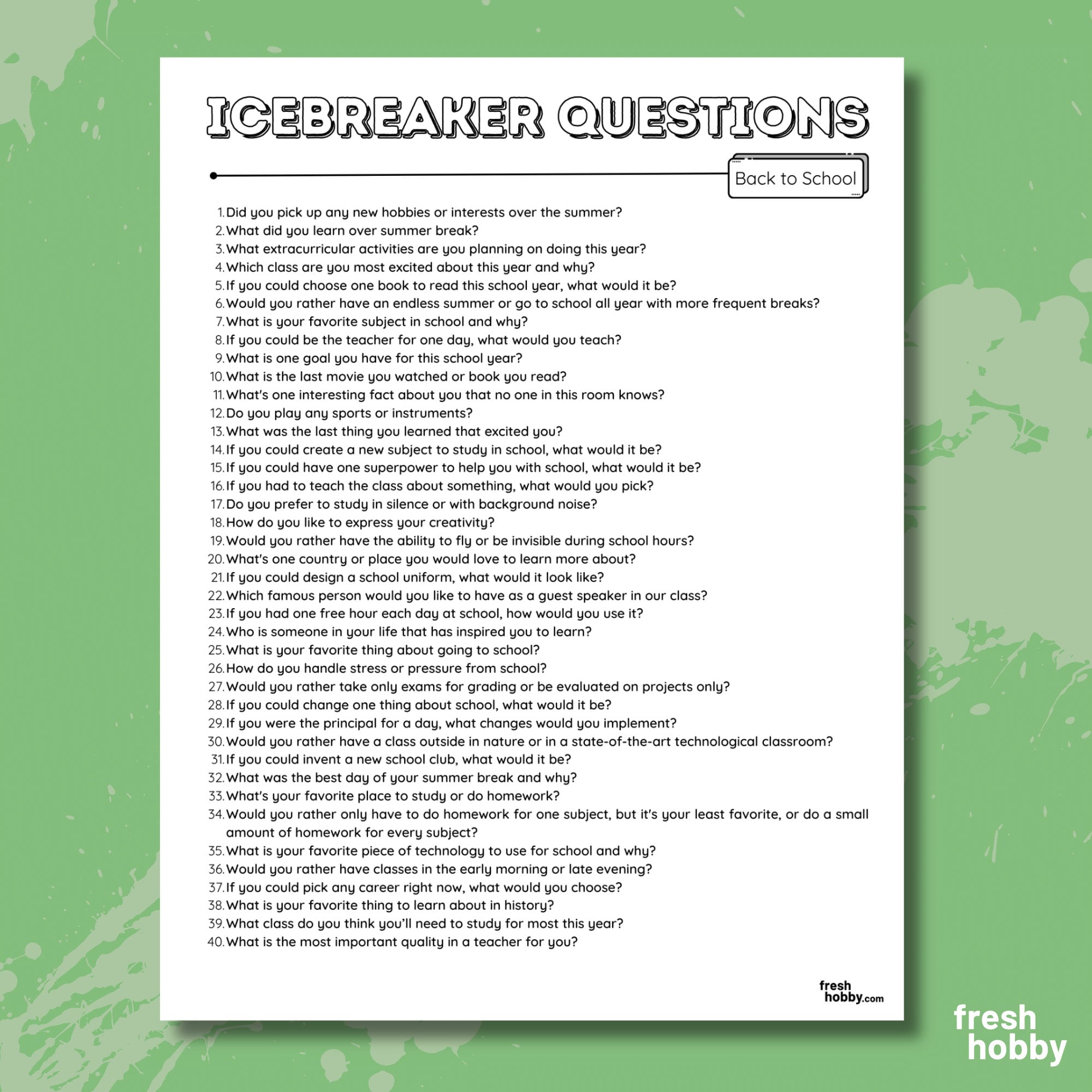 Dicebreaker BACK-TO-SCHOOL | Classroom Icebreaker Questions | New ...